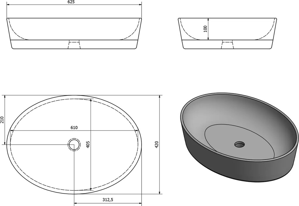 Sapho Pera AR457 umyvadlo 61,5 x 14 x 42 cm
