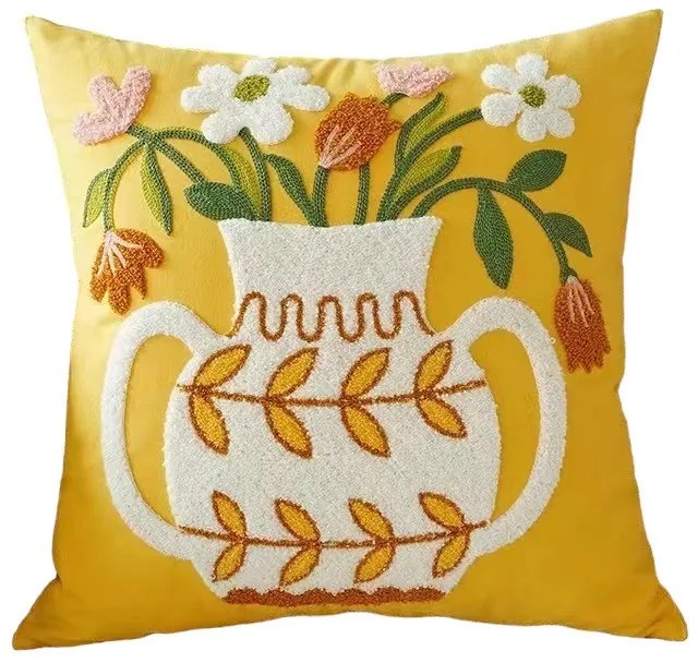 Flamenco Mystique Polštářový Povlak 45 x 45 cm, Žlutý s Motivem Květin, 100% Polyester