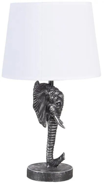 Stříbrno bílá stolní lampa s hlavou slona – 25x25x41 cm