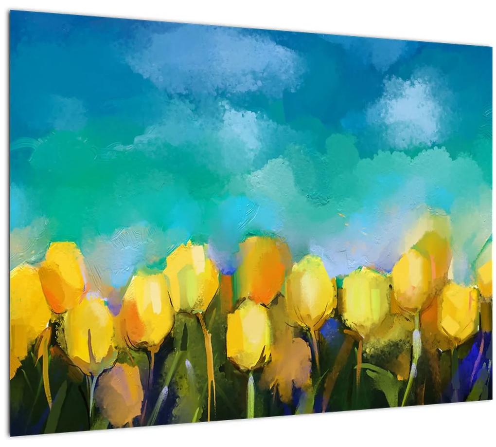 Skleněný obraz žlutých tulipánů (70x50 cm)