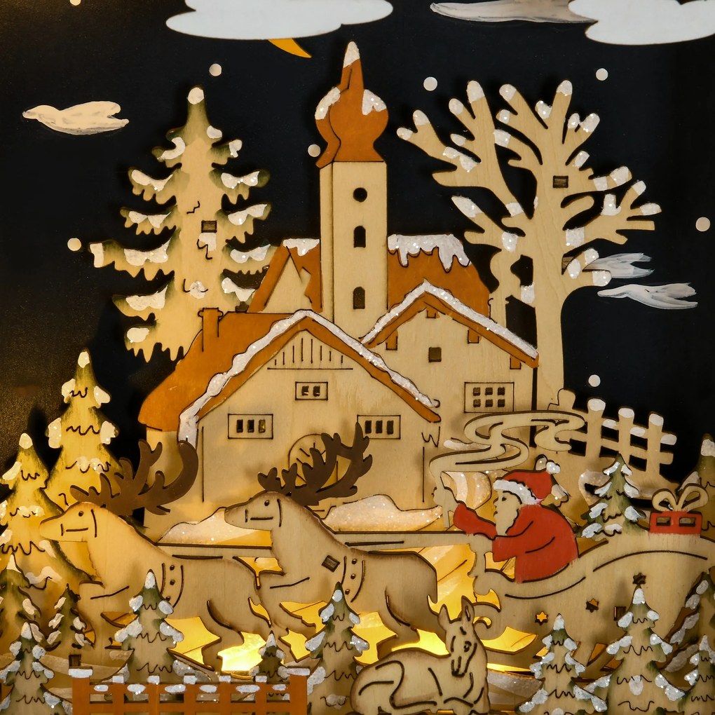 HOMCOM Adventní kalendář k naplnění, 24 šuplíků, přihrádky, vánoční kalendář s LED světly, přírodní dřevo, 36 x 9 x 52 cm