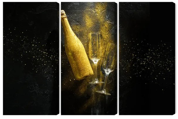 Vícedílný obraz Zlatá Láhev Šampaňského Nedostatek Nedostatek Přírodní plátno 150x100
