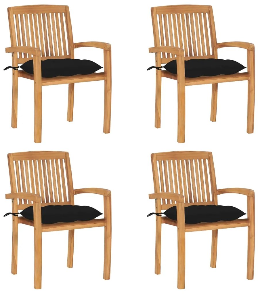 3073262 vidaXL Stohovací zahradní židle s poduškami 4 ks masivní teak