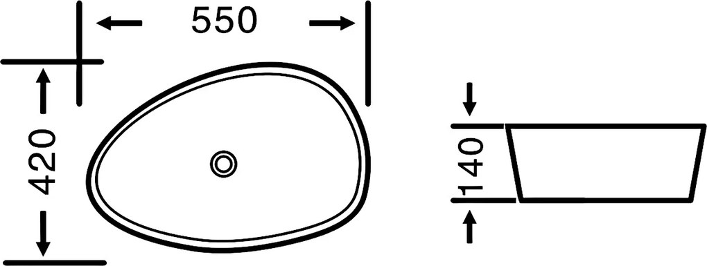 Aqualine Aqualine, Keramické umyvadlo na desku, 55x42cm, bílá, 55421