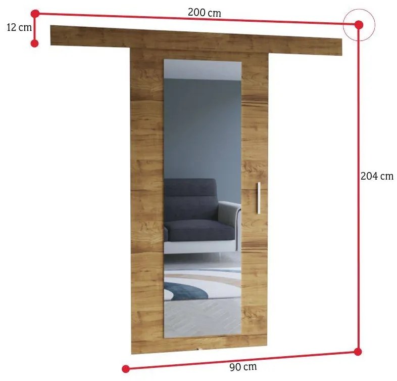 Expedo Posuvné dveře FUNES II se zrcadlem, 90x204, bílá