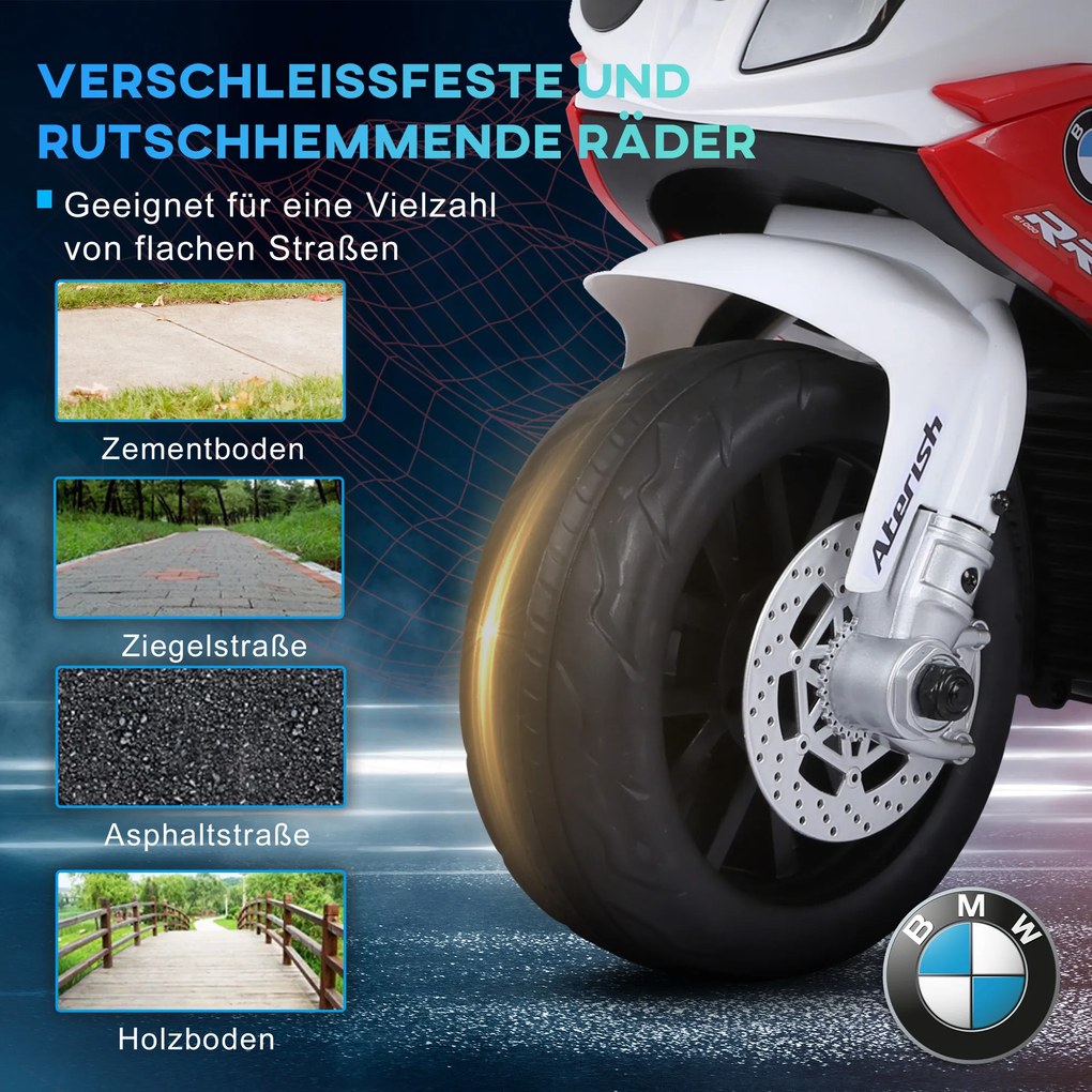HOMCOM BMW S1000RR licencovaná dětská elektrická tříkolka s baterií, dětské vozidlo, ocel, červená, 66x37x44 cm