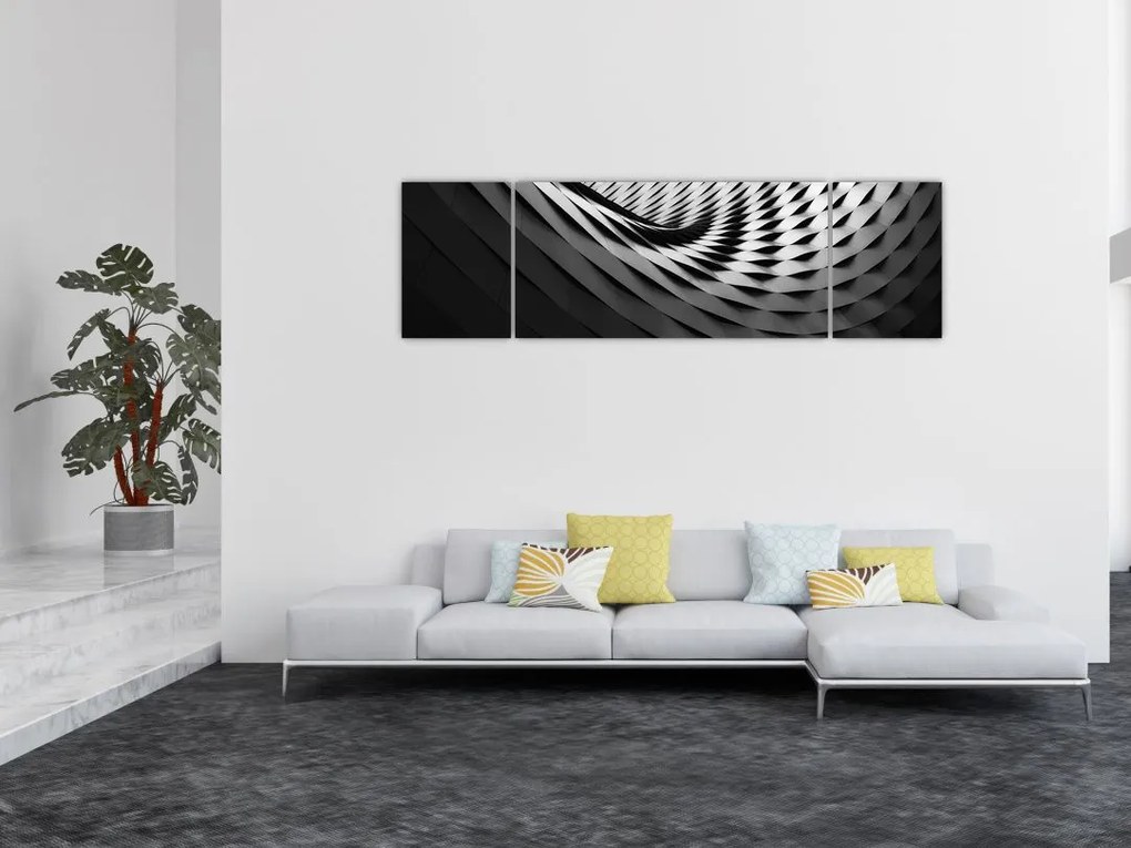 Abstraktní obraz - černobílá spirála (170x50 cm)