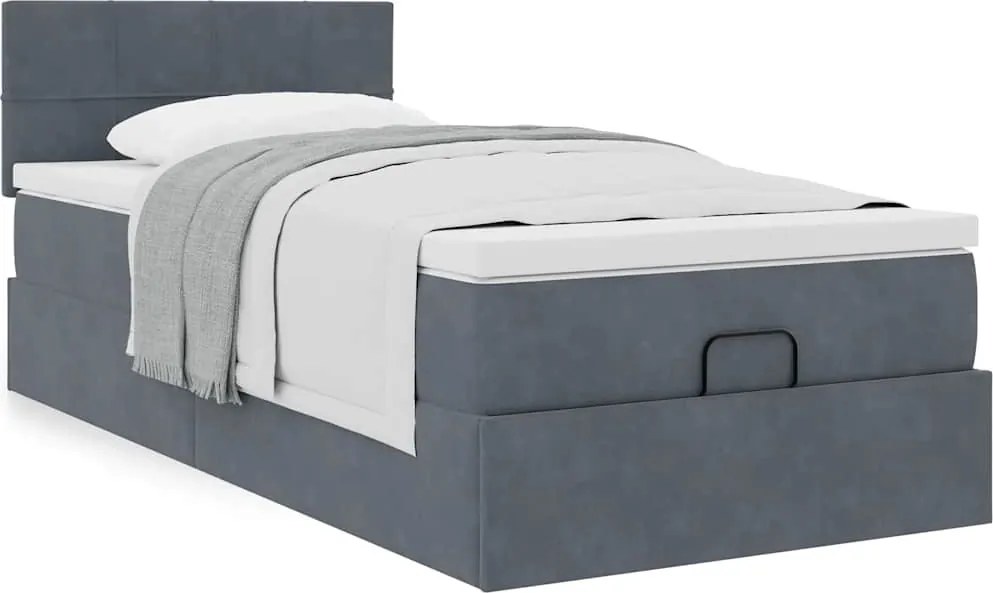 Osmanský rám postele s matrací tmavě šedá 80x200cm samet 3311736