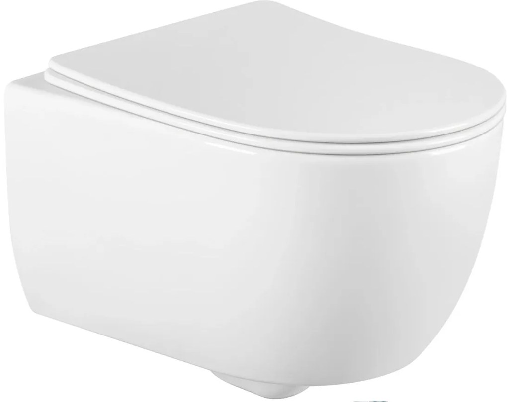 Závěsný set Mexen Fenix + WC CARMEN Rimless 49 cm + sedátko Slim + tlačítko + podložka (5v1 - komplet sada), bílá, 3388XX00+39040100