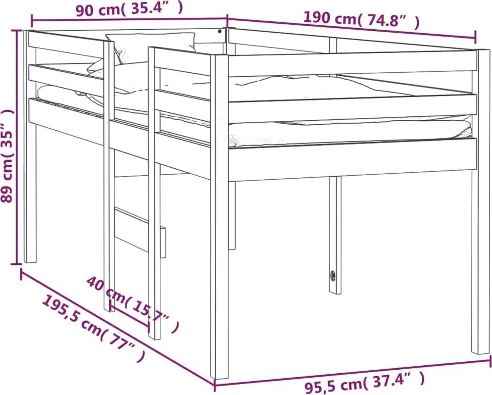 vidaXL Patrová postel 90 x 190 cm masivní borové dřevo [821618] Barva: Bílá