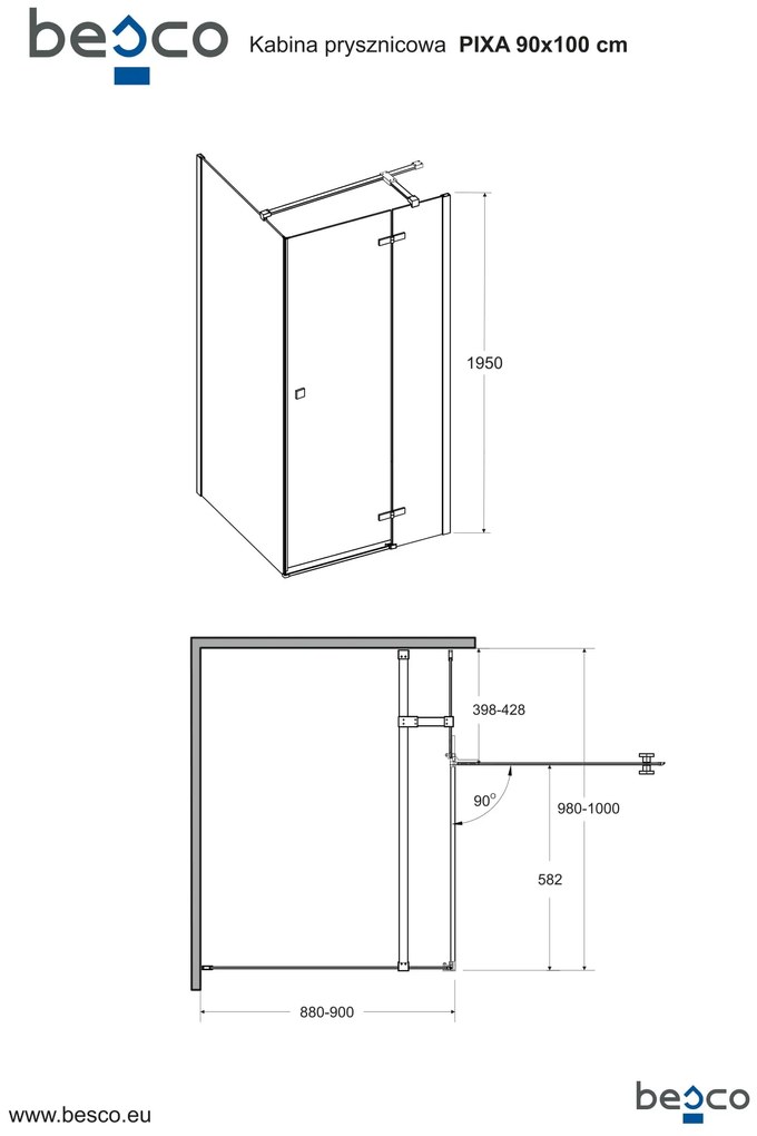 BESCO Obdélníkový sprchový kout PIXA BLACK Rozměr A - 120 cm, Rozměr B - 80 cm, Směr zavírání -  Levé (SX) - BCPIXA1280OBDLB