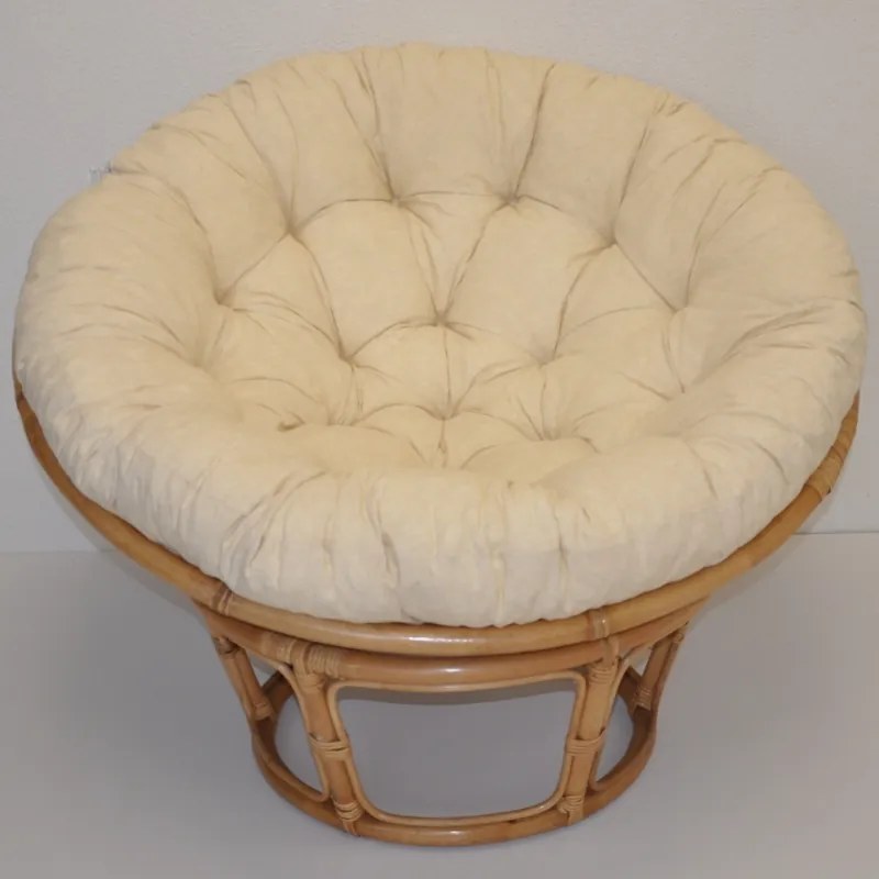 Relaxační papasan DEMETRIA — ⌀100 cm, ratan, látka, medová / více barev Oranžový melír