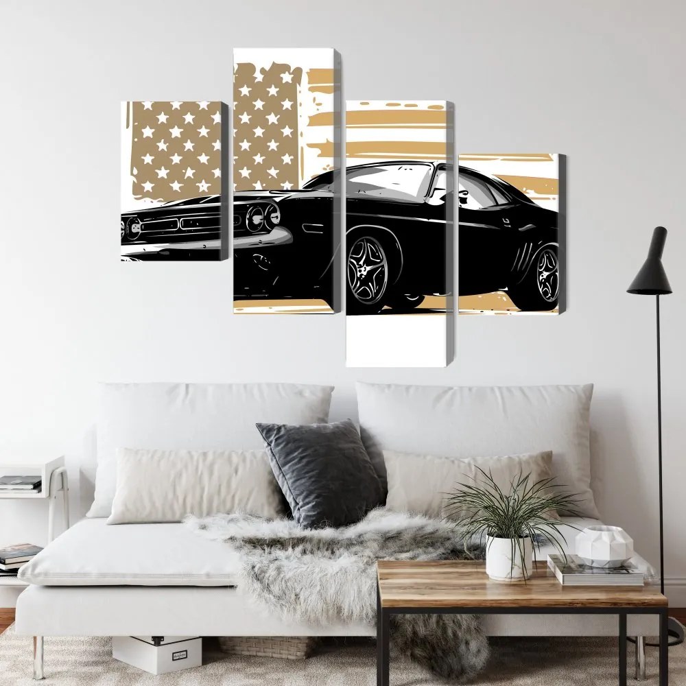 Vícedílný obraz Americké Svalové Auto S Pozadím Vlajky Usa Nedostatek Nedostatek Plátno Canvas 240x150