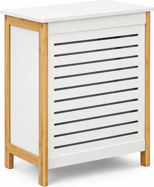 koš na prádlo, s víkem, 80 l, bambus/dřevo, 60x50x30 cm, bílá/přírodní, Dekorino KP20260011