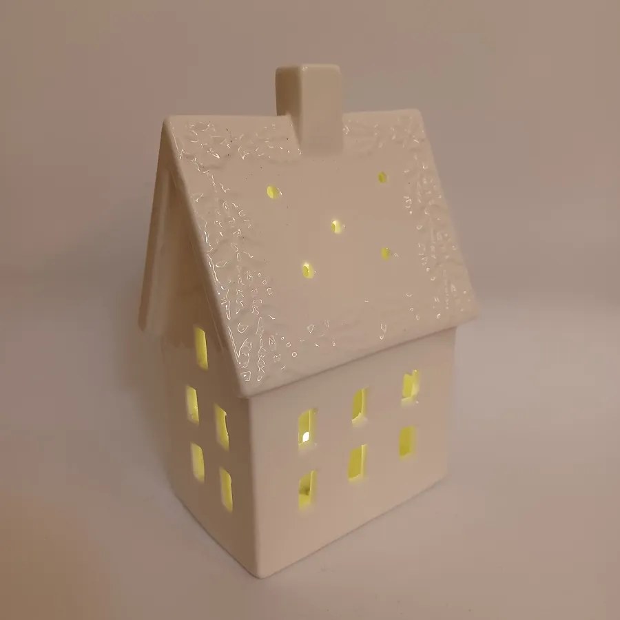 LED dekorace keramický domeček 10,6 × 8,7 × 16,8 cm, teple bílá, 2× LR44