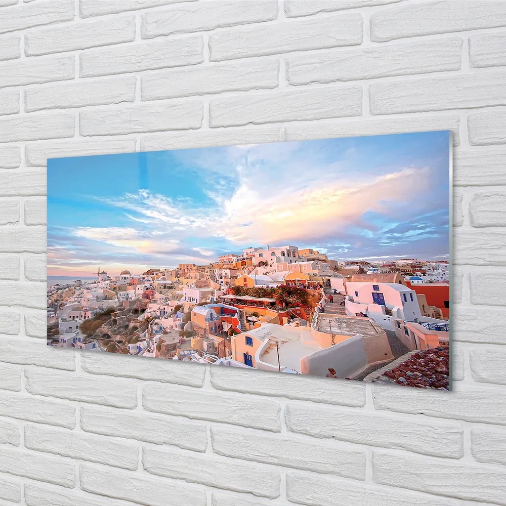 akrylový obraz Řecko panorama města západu slunce 125x50 cm