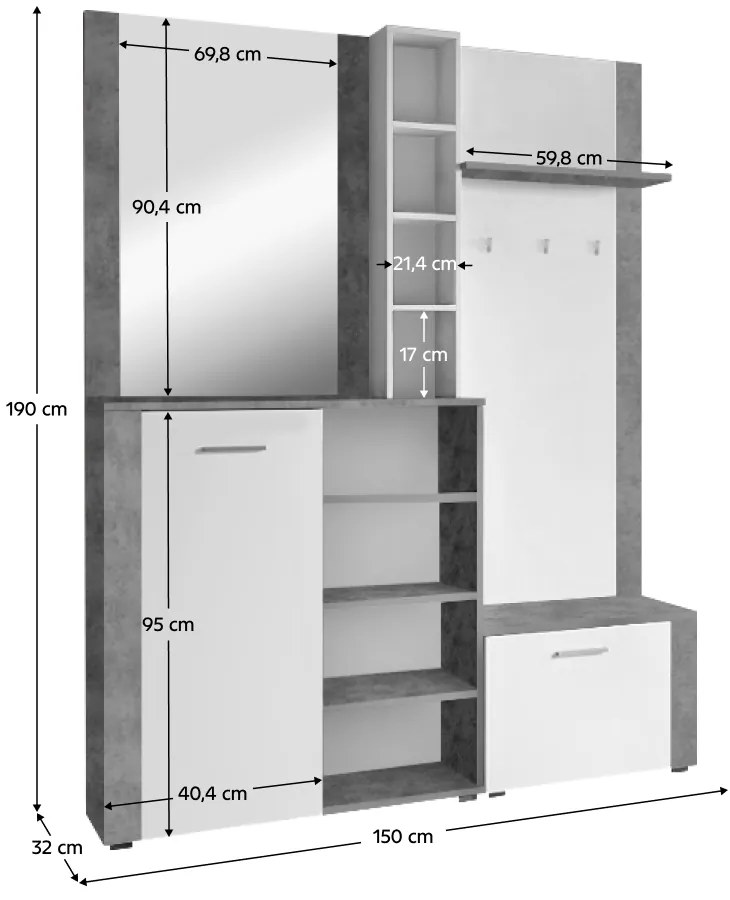 Kondela Předsíňová sestava, bílá/beton, FANDU