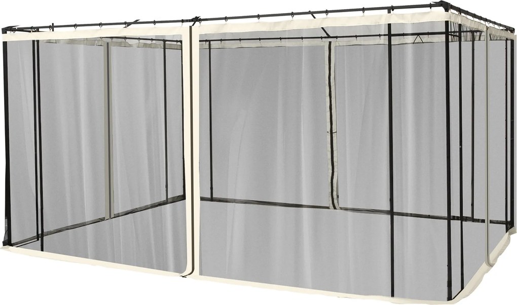 Outsunny 4 boční panely 3,4x2 m pro zahradní altán, síťovina s zipy a kroužky, černá