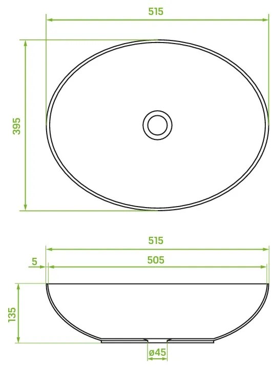 Laveo Desna, umyvadlo na desku 515x395x135 mm, černá matná, LAV-VUD_B251