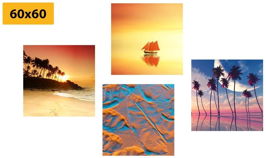 Set obrazů moře a pláž v zajímavých barvách