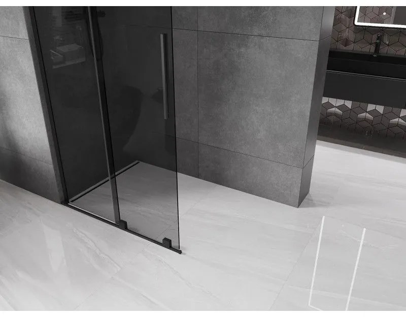 Mexen Velar L, posuvná sprchová zástěna Walk-in 110 x 200 cm, 8mm šedé sklo, černá matná, 871-110-003-43-70