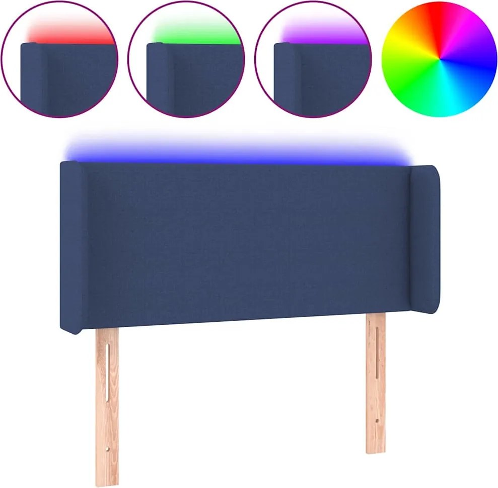 Čelo postele s LED modré 93 x 16 x 78/88 cm textil 3122944