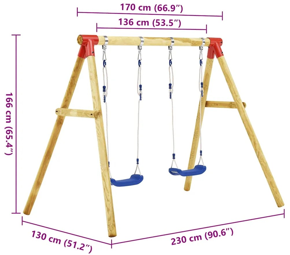 vidaXL Marketos Sada houpaček 230 x 130 x 166 cm borové dřevo