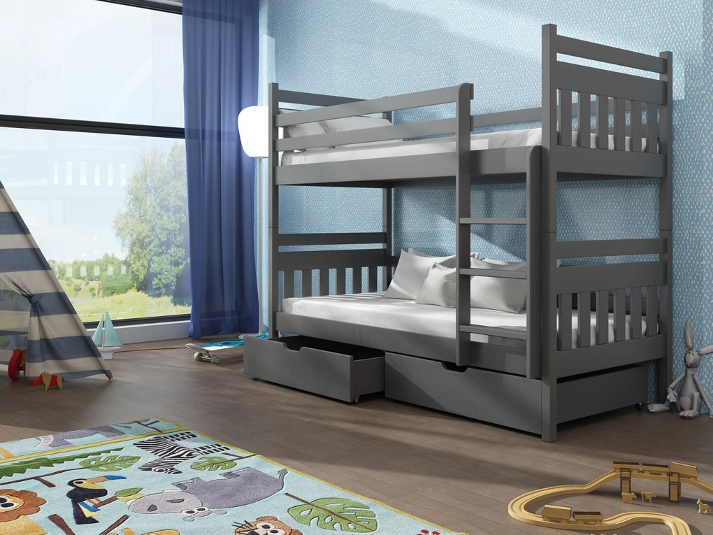 Dětská postel 80 cm ARAS (s roštem a úl. prostorem) (grafit). 1013334