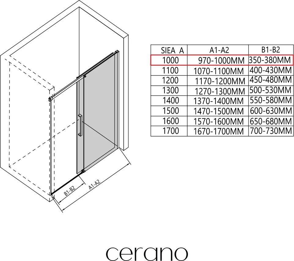 CERANO - Sprchové posuvné dveře Lantono L/P - 8 mm - Soft-Close - černá matná, grafitové sklo - 100x195, CER-8050BD7235