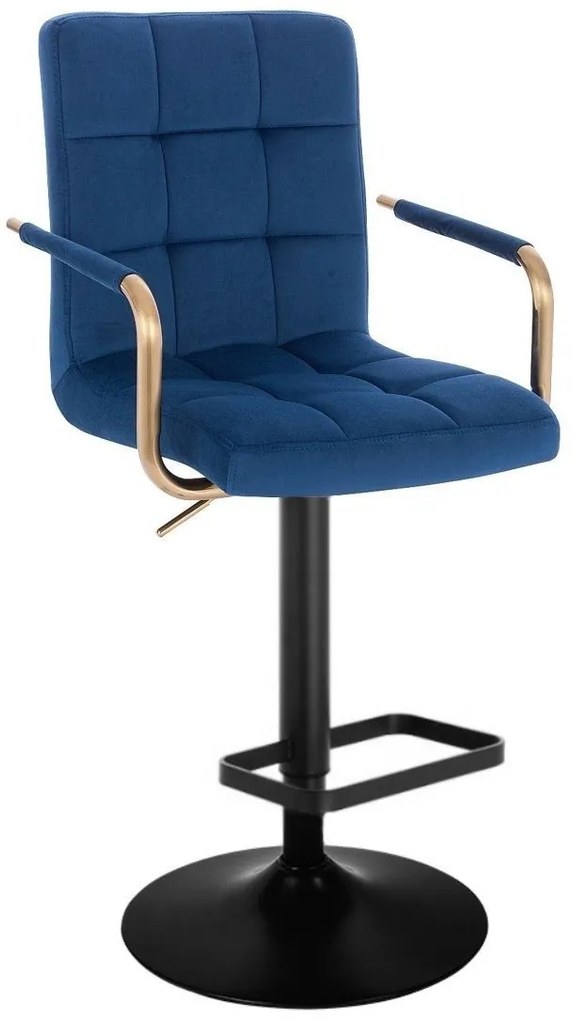 LuxuryForm DESIGN Barová židle VERONA GOLD VELUR na černé kulaté podstavě - modrá