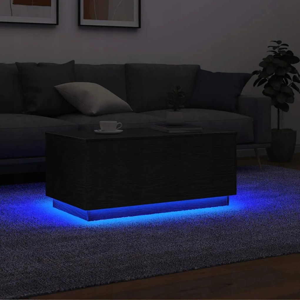 Konferenční stolek s Led světly Dub černý 90x49x40 cm