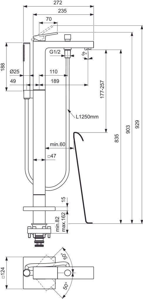 Ideal Standard Extra - Volně stojící vanová baterie, magnetově šedá BD520A5