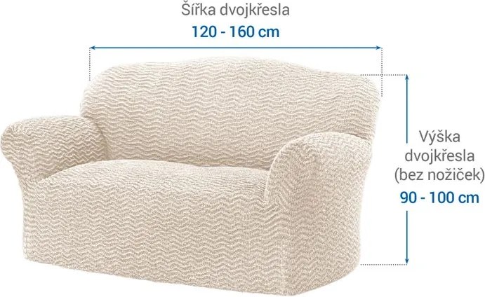 Bielastické potahy CRISTINA smetanová dvojkřeslo (š. 120 - 160 cm)