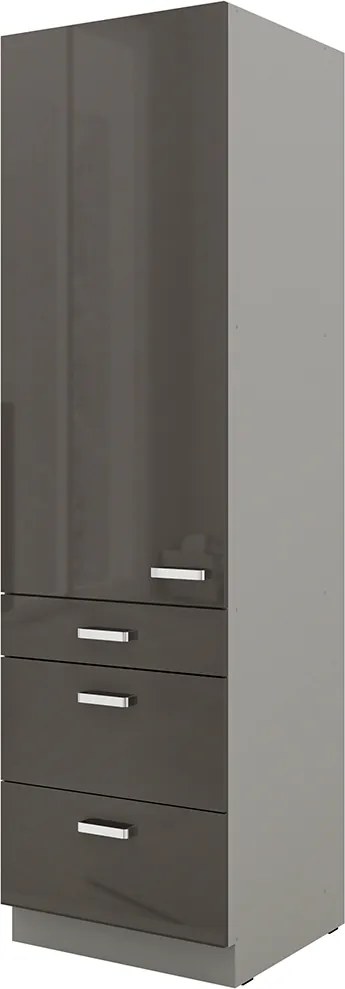 GREY gr | vysoká skříňka 60 DKS-210 3S1F potravinová | UNI DVÍŘKA | 60 cm | PREMIUM BOX | světle šedá/tmavě šedá lesk