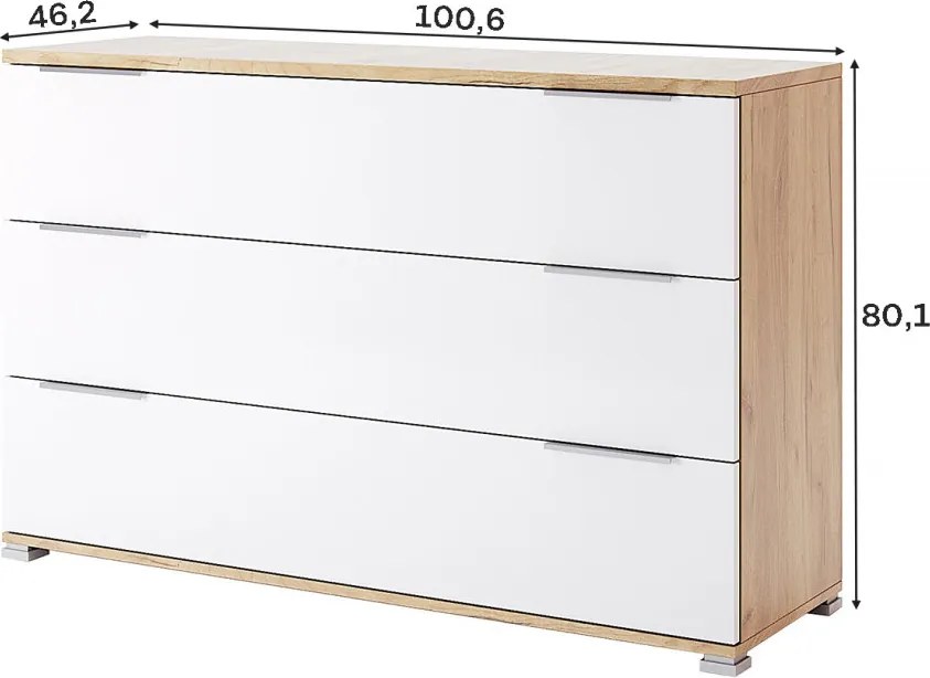Komoda 3Š dub craft / bílý Asti