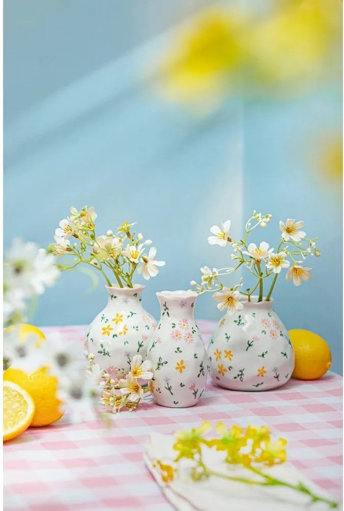 Krémové vázy v sadě 3 ks z kameniny (výška 10 cm) Ditsy Floral – Sass & Belle