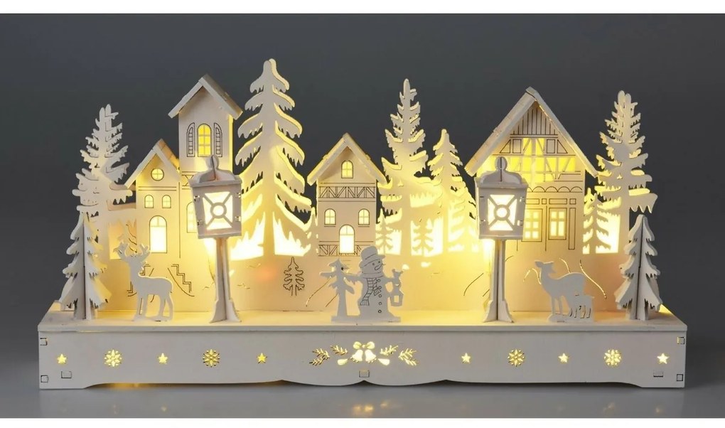 LED Zimní krajina bílá, 10x LED, 30 cm, 2x AA