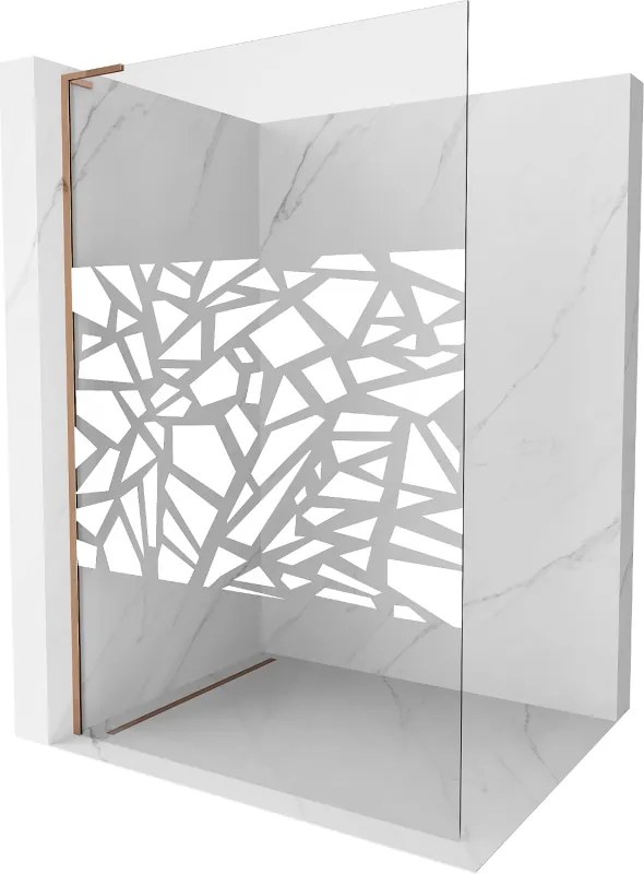 Mexen Kioto L, sprchová zástěna Walk-In 100 x 200 cm, 8mm čiré sklo bílý vzor, růžové zlato profil, 800-100-103-60-85