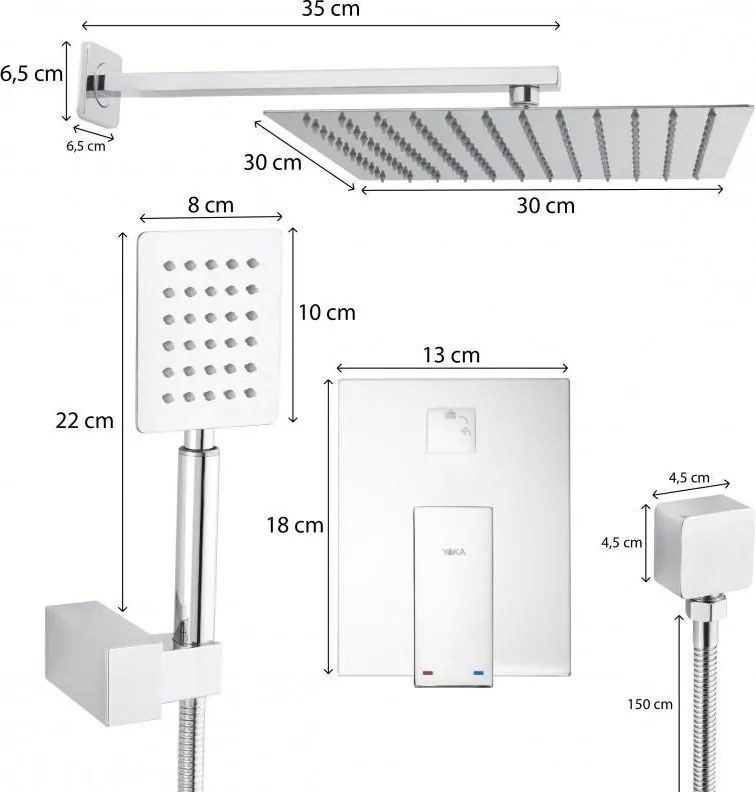 Erga Dual, podomítková sprchová sada s dešťovou sprchou 30×30, chromová, ERG-YKA-BP.DUAL30