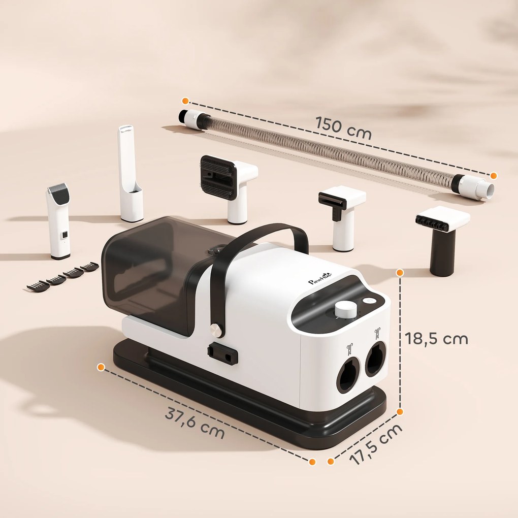 Stříhací strojek pro psy s vysavačem tichý stříhací strojek s 5 nástroji pro péči o psy kočky domácí zvířata bílý