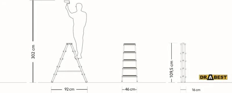 Hliníkové štafle 2x5 stupňů oboustranné DRABEST DD5 HOME