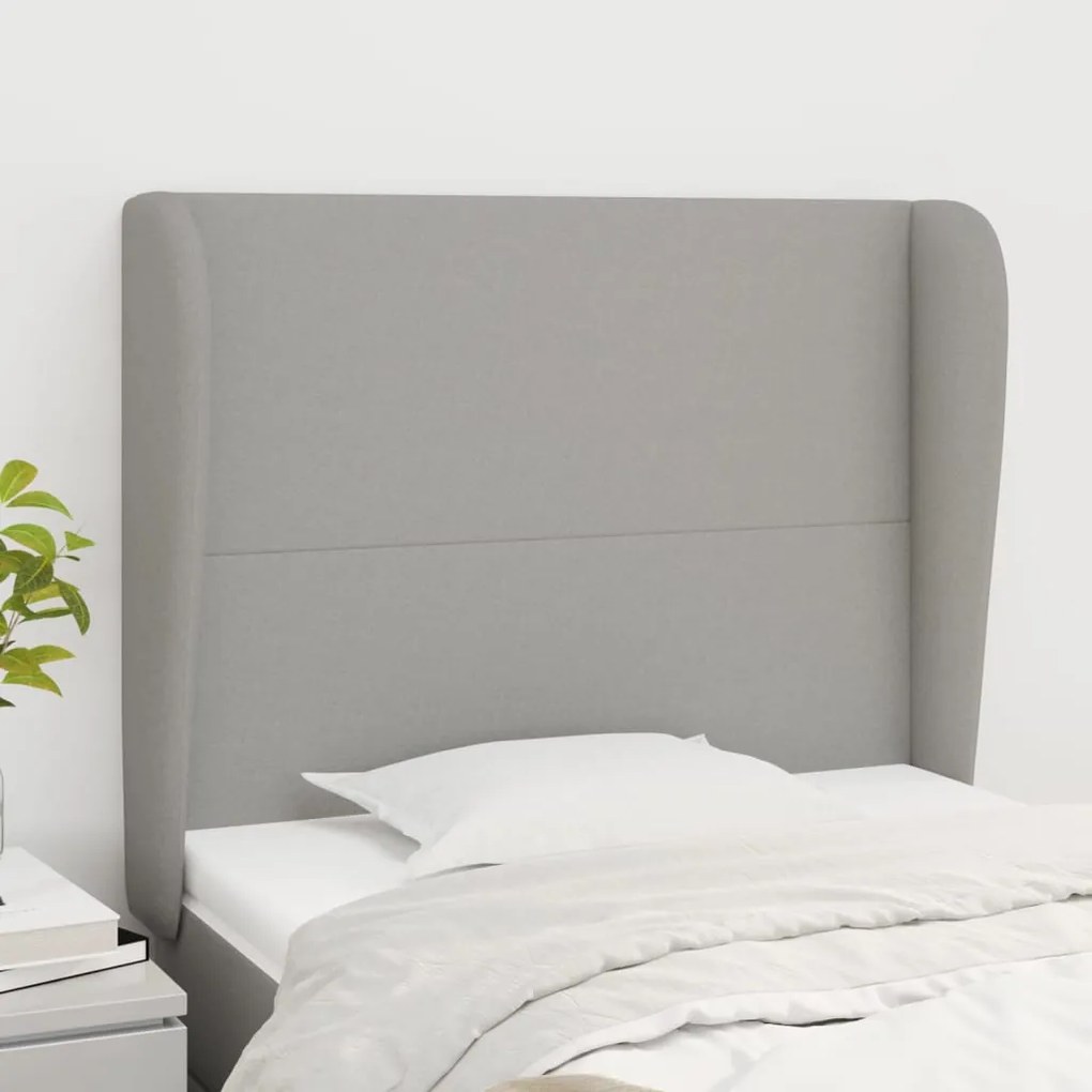 Čelo postele typu ušák světle šedé 93 x 23 x 118/128 cm textil 3117658