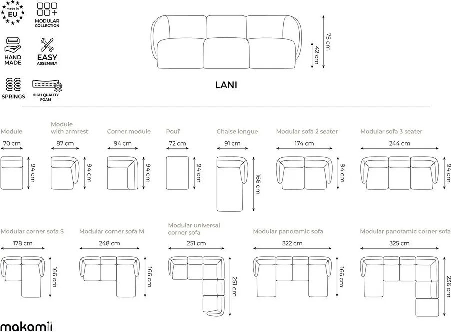 Žinylková pohovka v terakotové barvě 244 cm Lani – Makamii