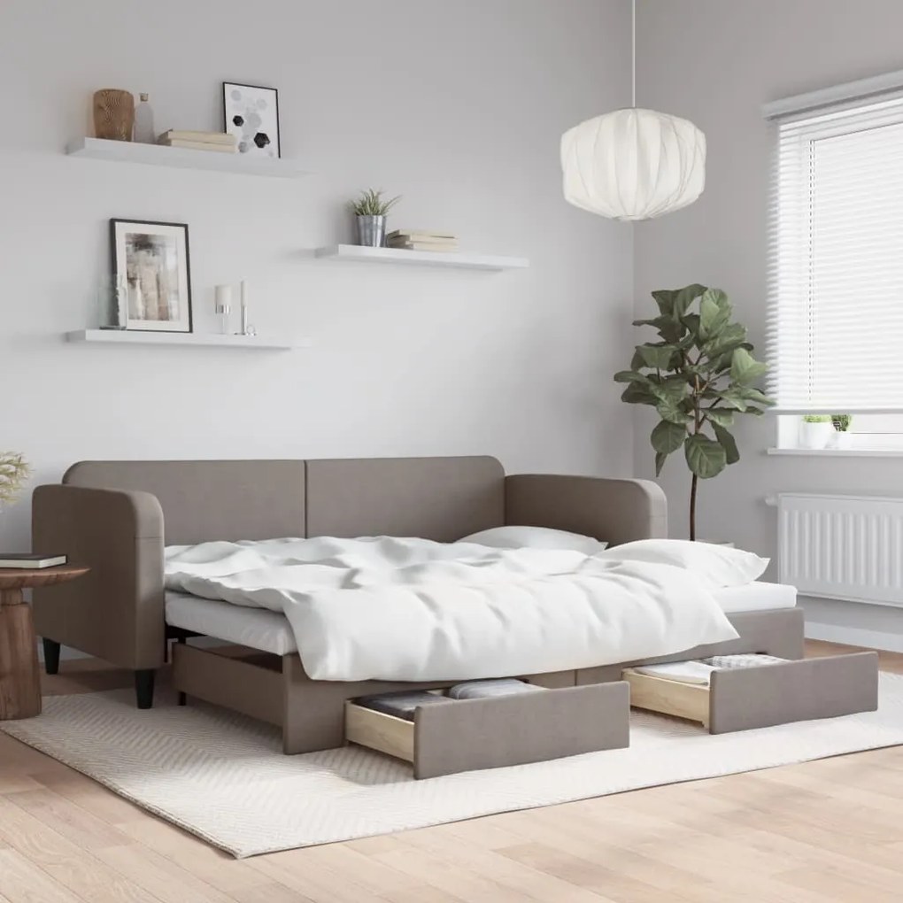Válenda s přistýlkou a zásuvkami taupe 90 x 200 cm textil 3196855