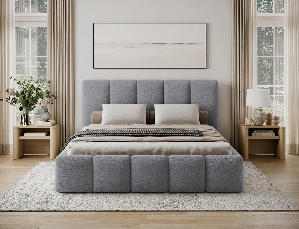 Postel Edvige + Dřevěný rám + plynový výtah + kontejner 140x200