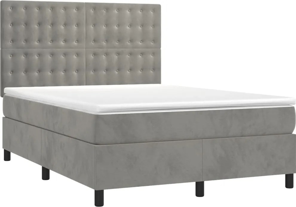 Box spring postel s matrací a LED světle šedá 140x200 cm samet 3136365