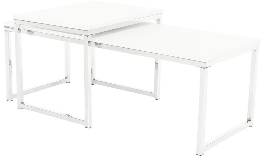 Konferenční stolky, set 2 ks, bílá matná / chrom, MAGNO TYP 2