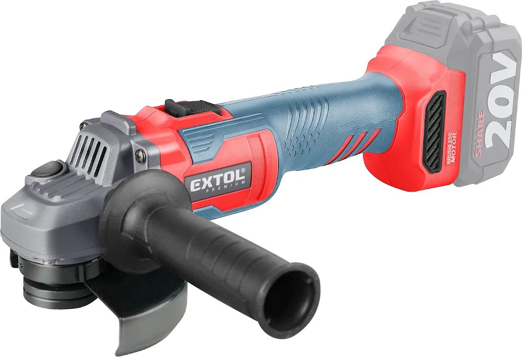 Bruska úhlová aku SHARE20V, 125mm, BRUSHLESS, bez baterie a nabíječky, EXTOL PREMIUM 8891839