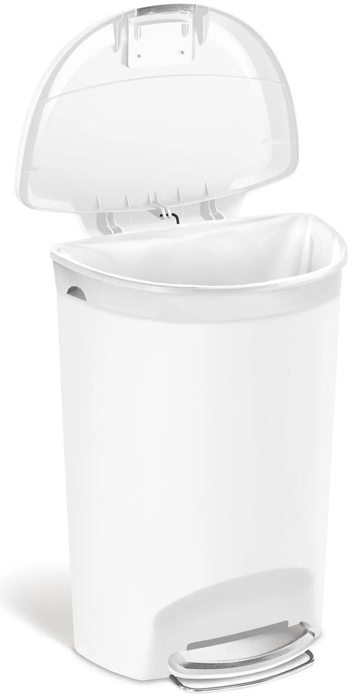 Pedálový odpadkový koš Simplehuman – 50 l, půlkulatý, plast, bílý