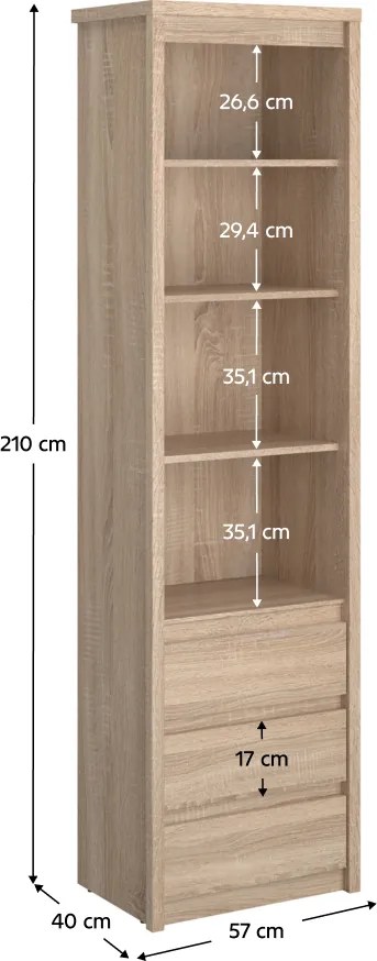 Otevřený regál s šuplíky 3S, dub sonoma, NORTY TYP 6
